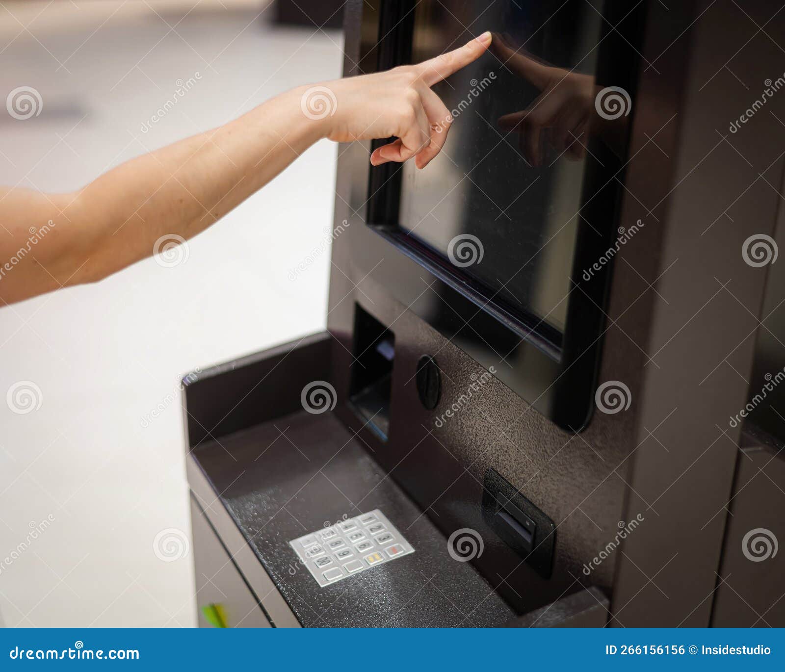 Faceless Woman Using Touchscreen ATM. Stock Photo - Image of bill ...
