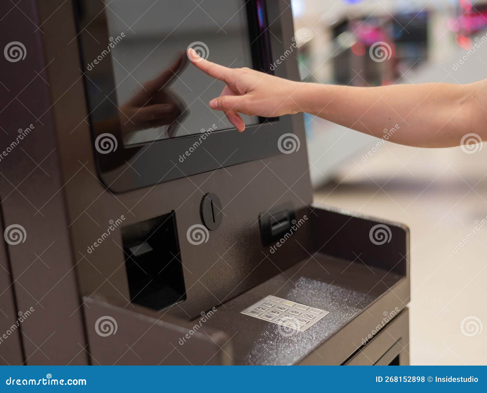 Faceless Woman Using Touchscreen ATM. Stock Photo - Image of credit ...