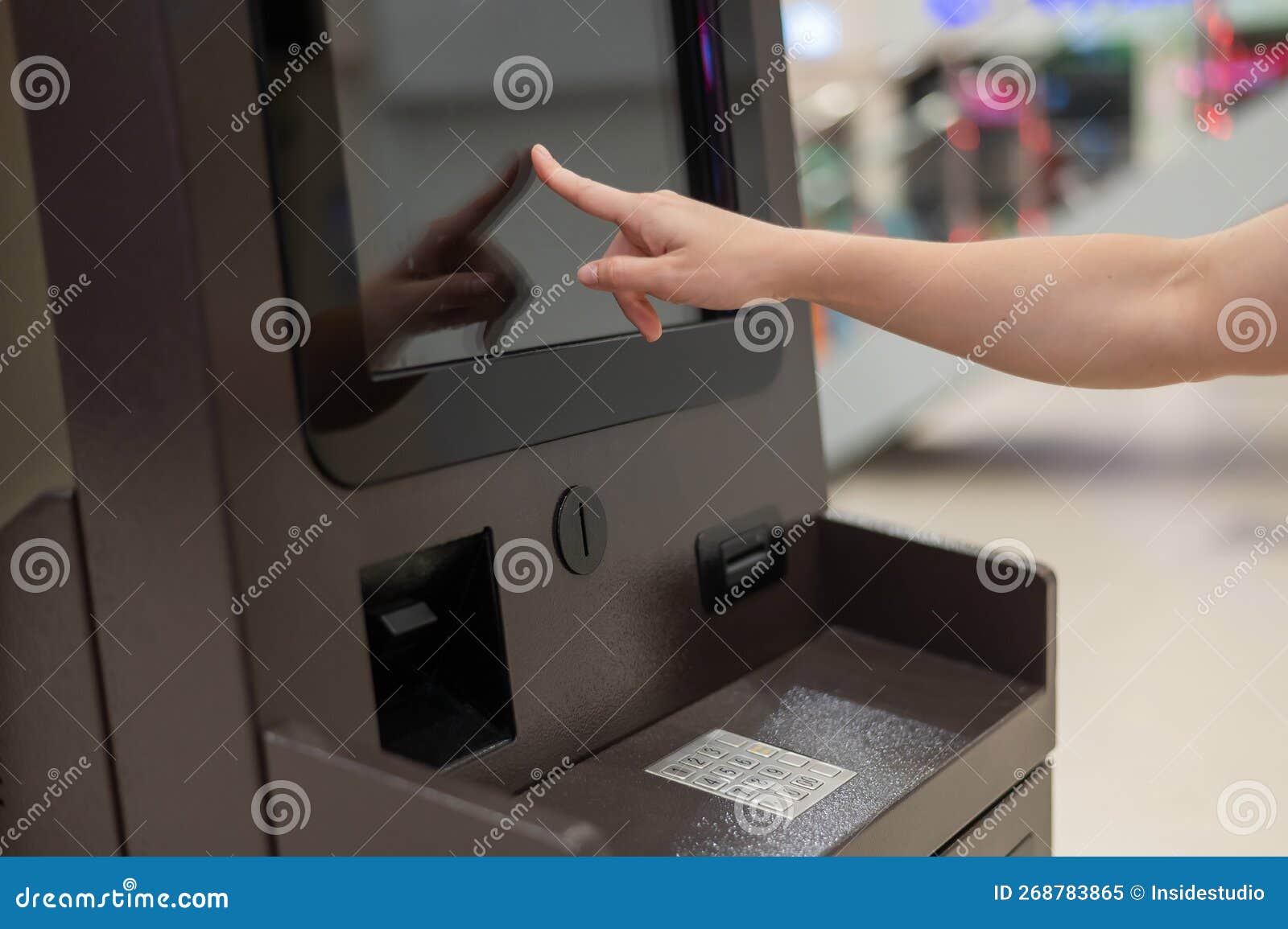 Faceless Woman Using Touchscreen ATM. Stock Image - Image of female ...