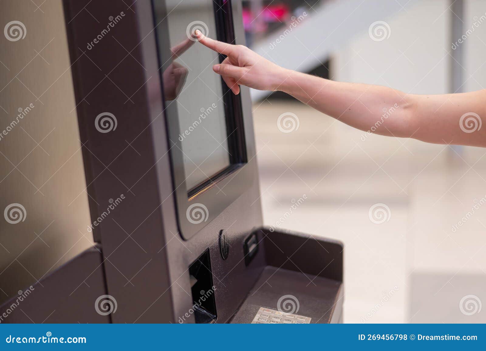 Faceless Woman Using Touchscreen ATM. Stock Photo - Image of debit ...