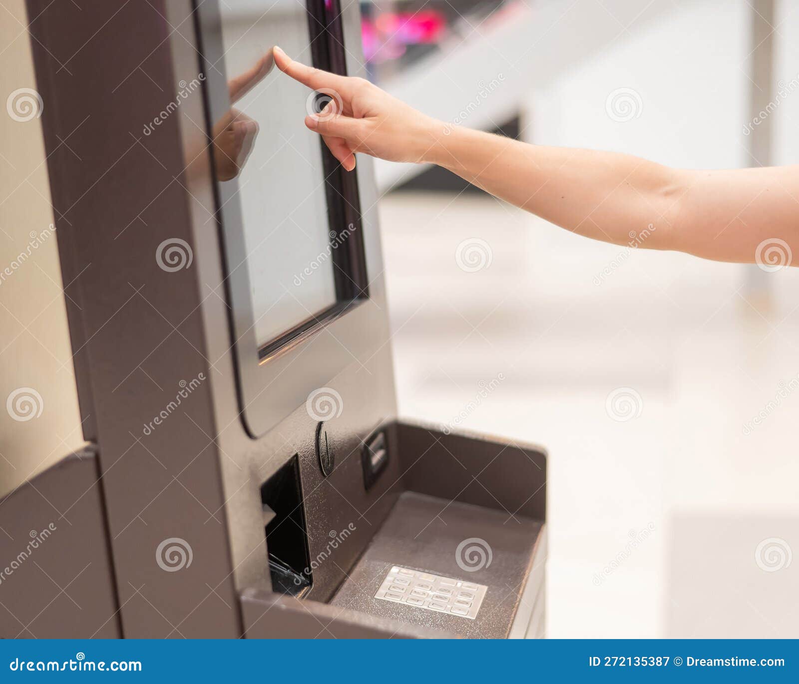 Faceless Woman Using Touchscreen ATM. Stock Image - Image of account ...