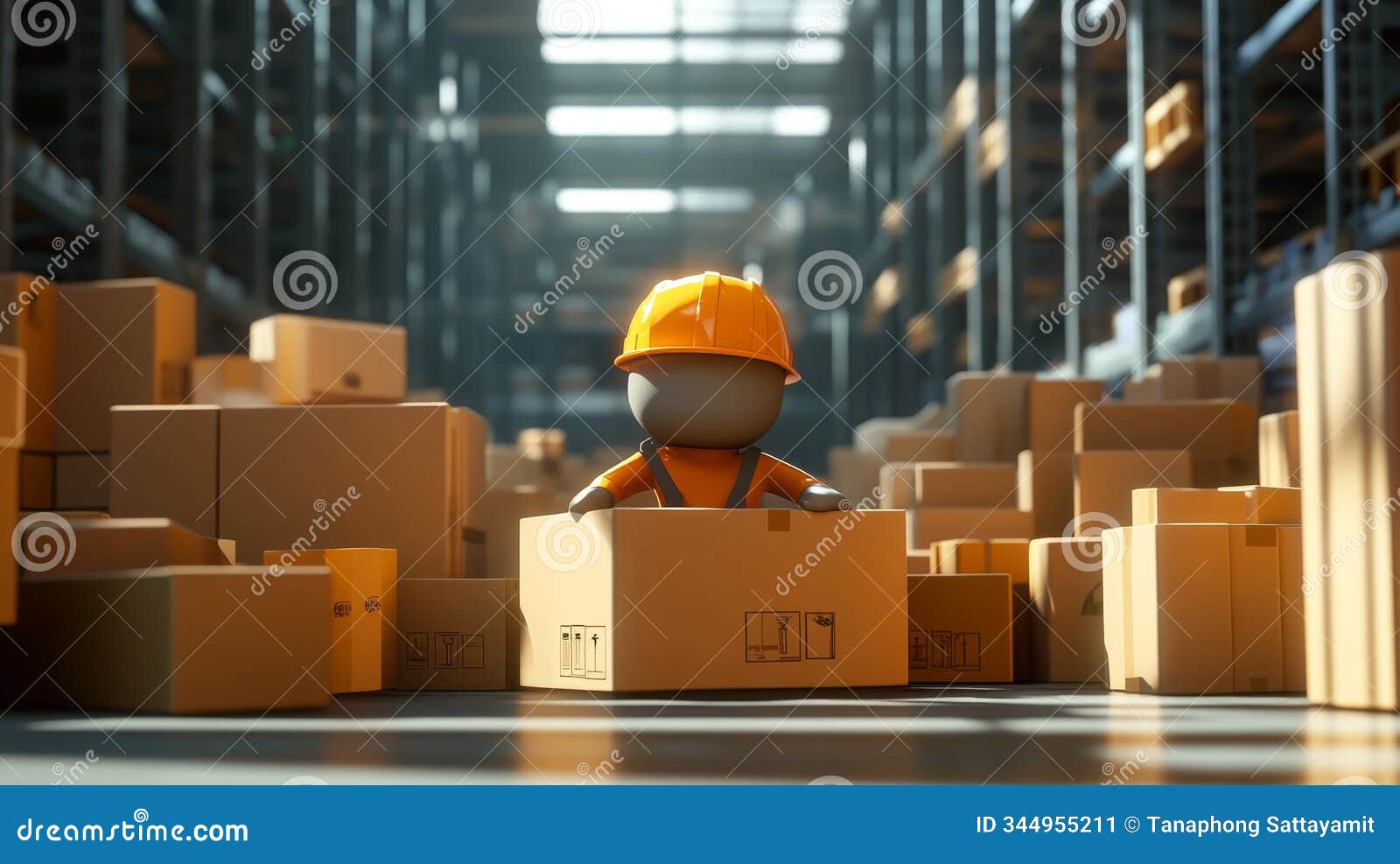Faceless Worker in a Warehouse a 3D Character Design Stock Illustration ...
