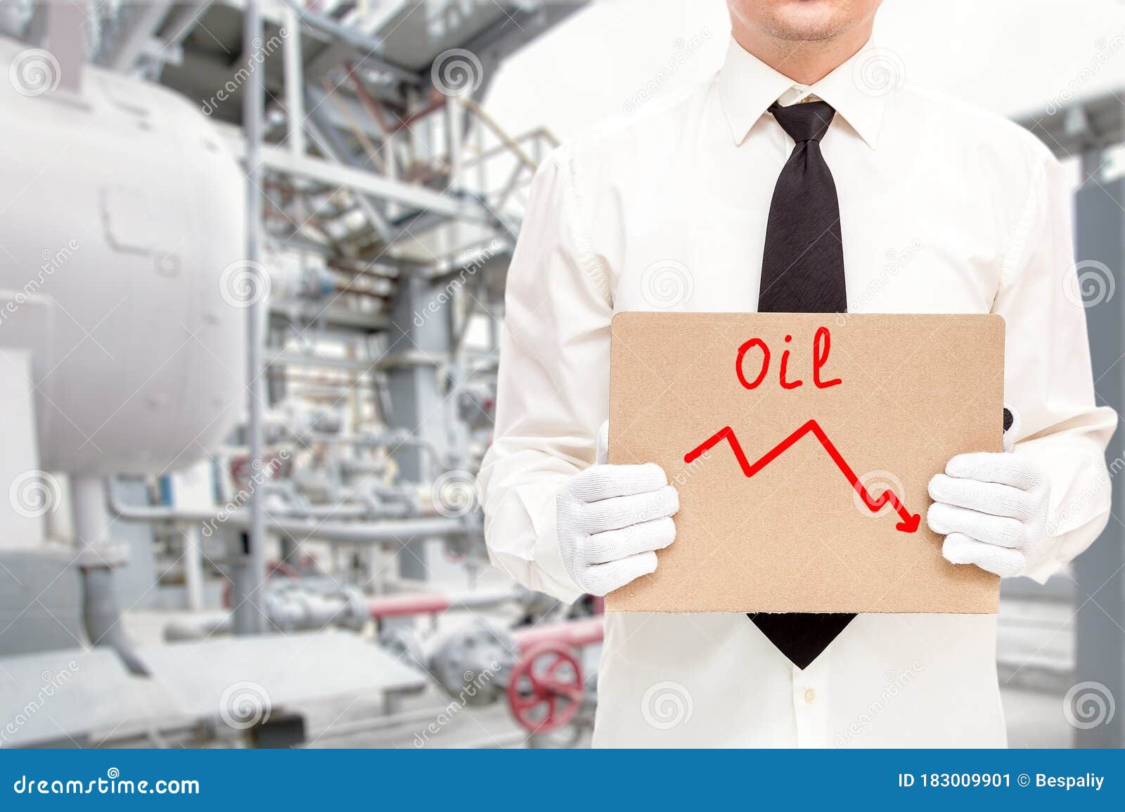 Faceless Worker in Work Gloves Holds a Poster with a Graph of the Fall ...