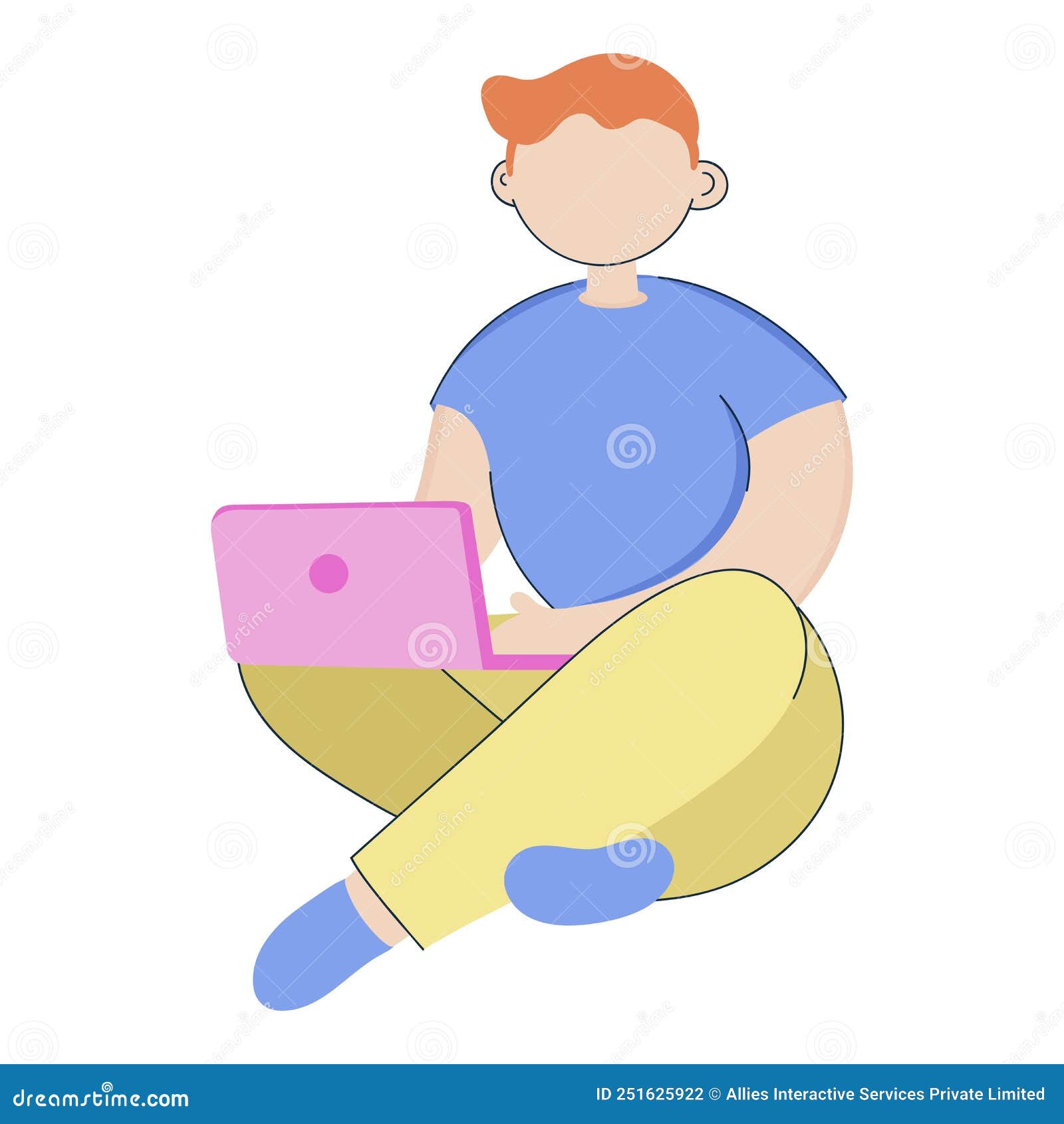 Faceless Young Boy Using Laptop on White Stock Illustration ...