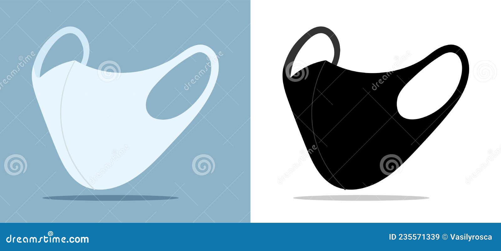 Facemask Vector Mockup Icon. Black Face Mask Ppe Anti Dust Mask Shape ...