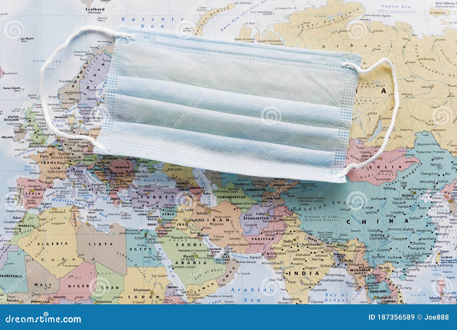 Facemask and world map stock image. Image of spread - 187356589
