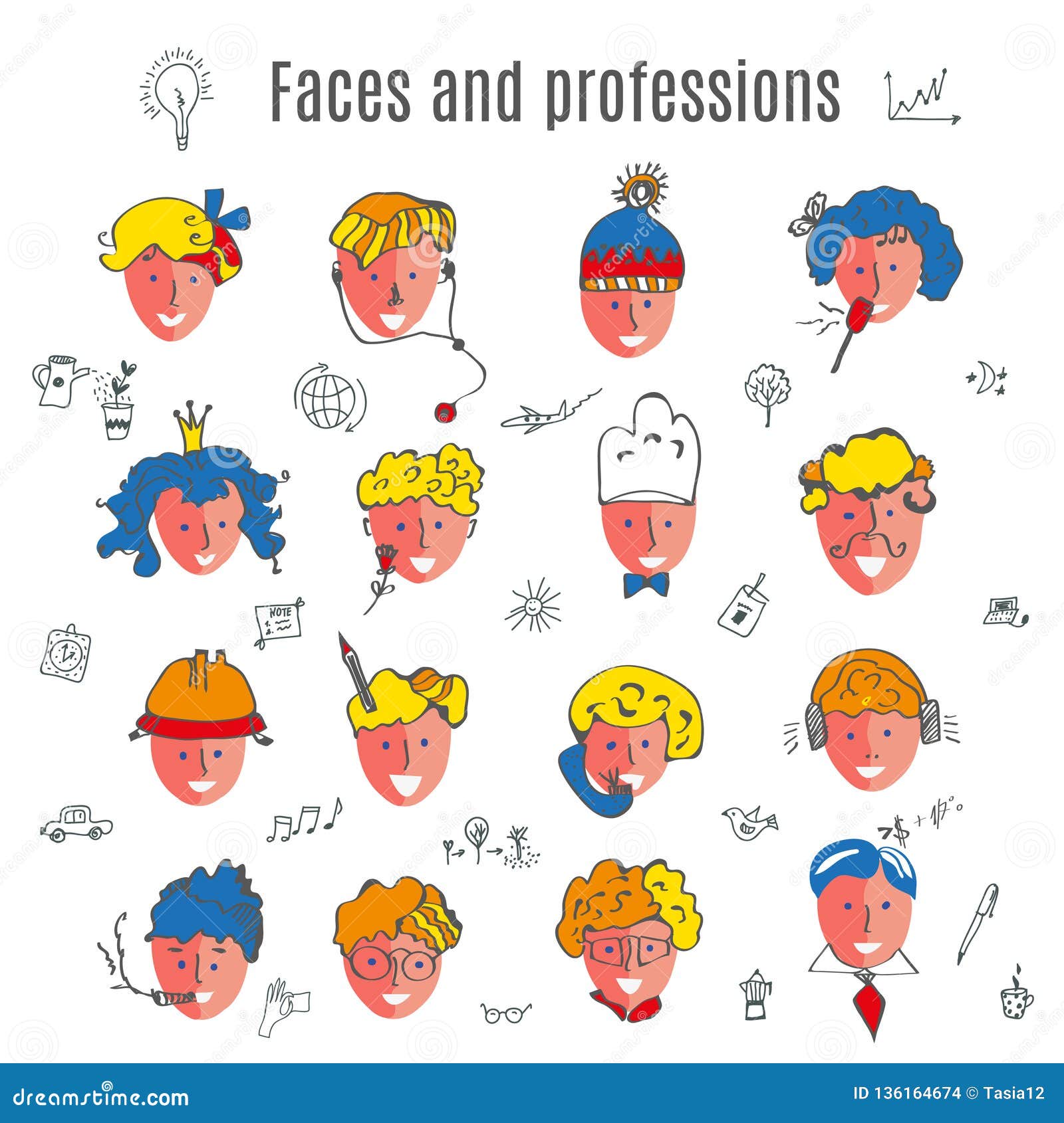 Faces Avatars Set for Many Professions - Vector Illustration Stock ...