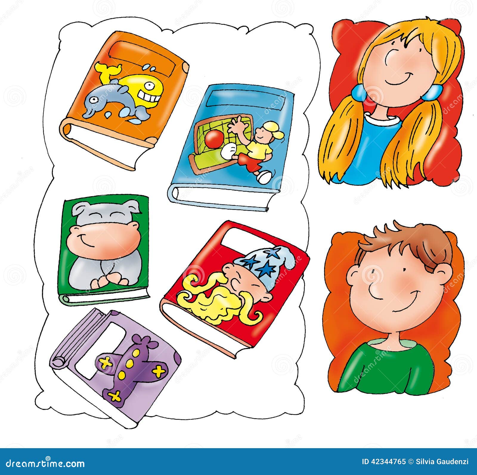 Faces of Children, with Books. Stock Illustration - Illustration of ...
