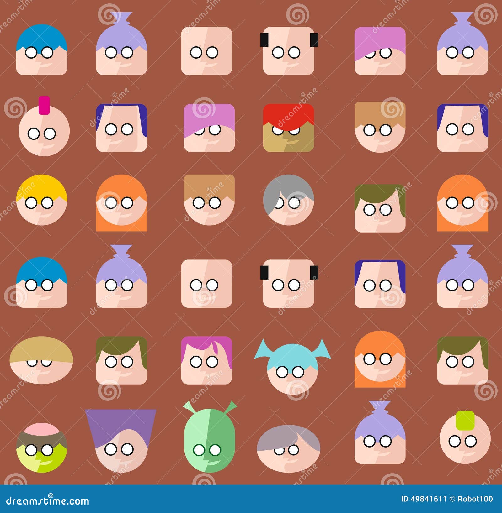 Faces Circle Icons Set stock vector. Illustration of female - 49841611