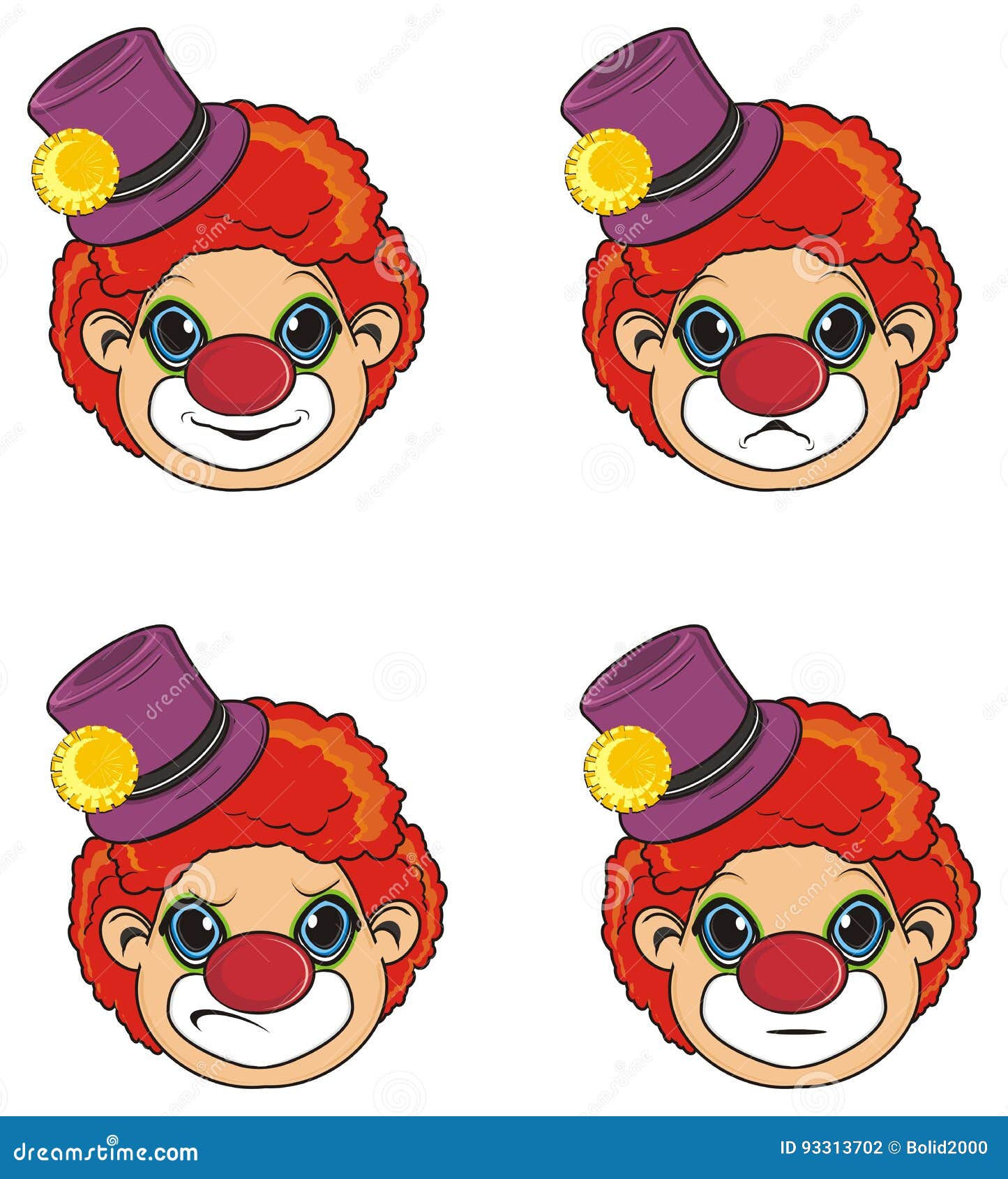Set Of Faces Of Clowns With Smiles, Laughter And Red Noses. Collection ...
