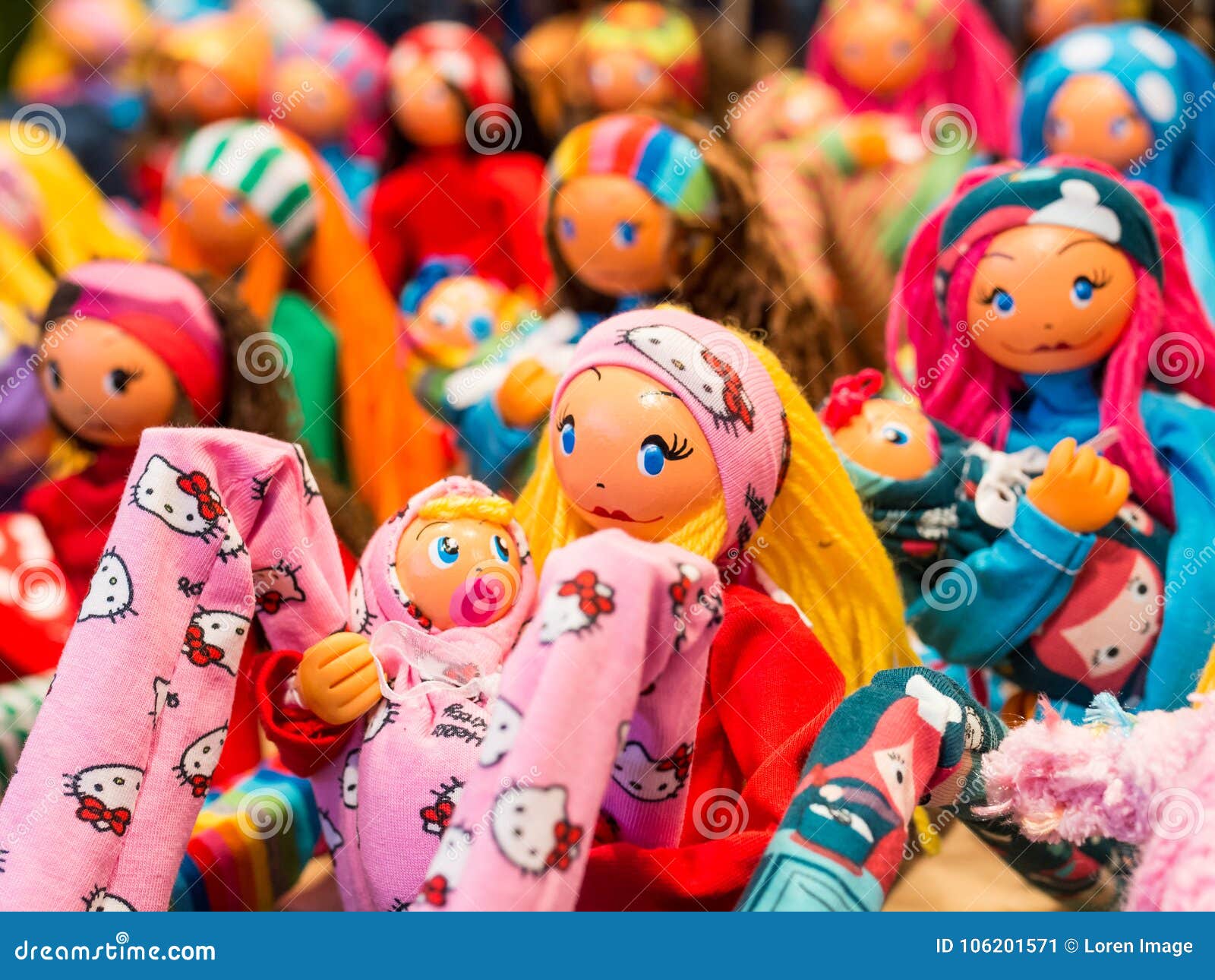 The Faces of the Colored Dolls of Cloth. Close Up Editorial Photo ...