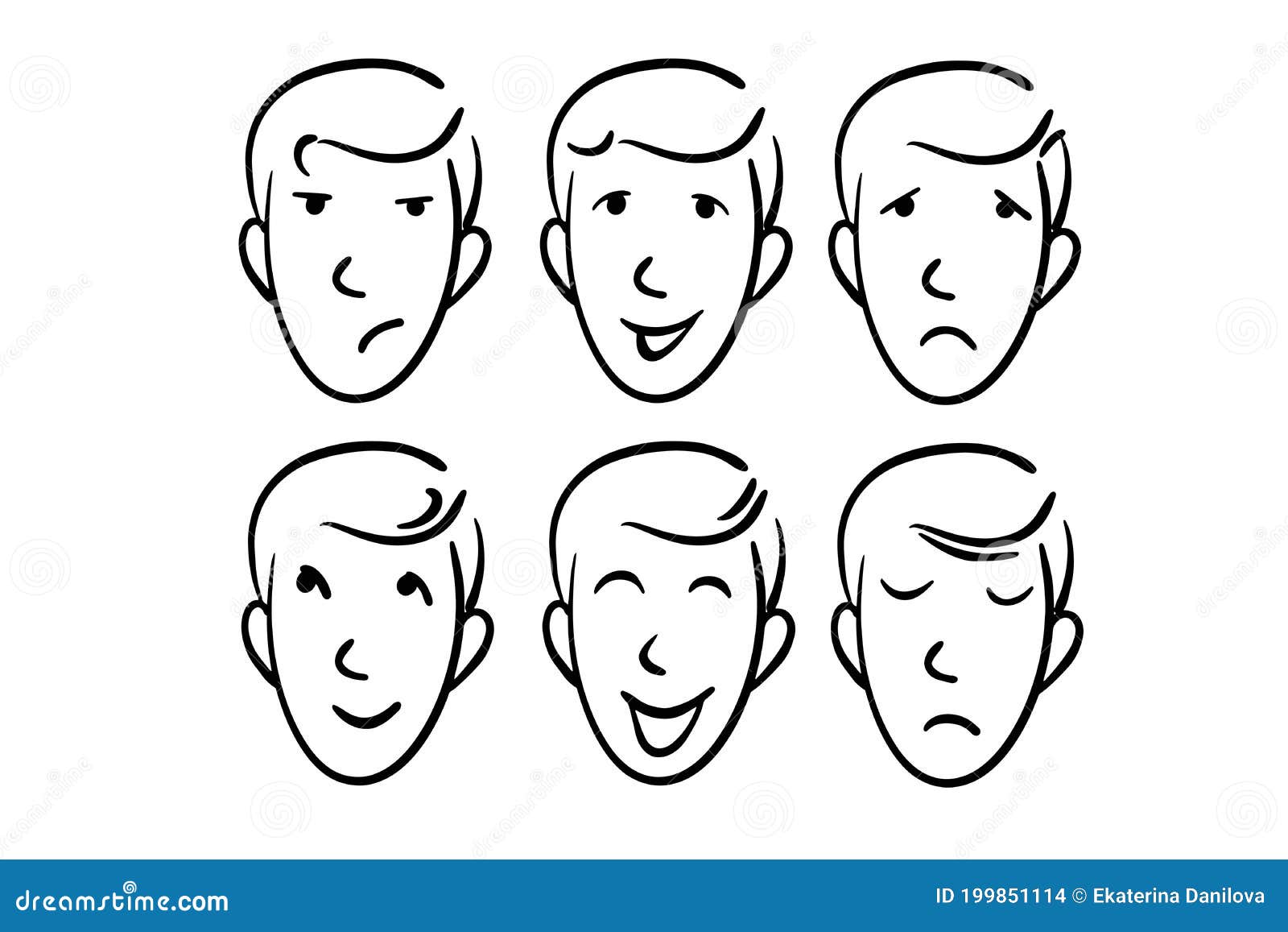 Faces with Different Types of Moods. Stock Vector - Illustration of ...