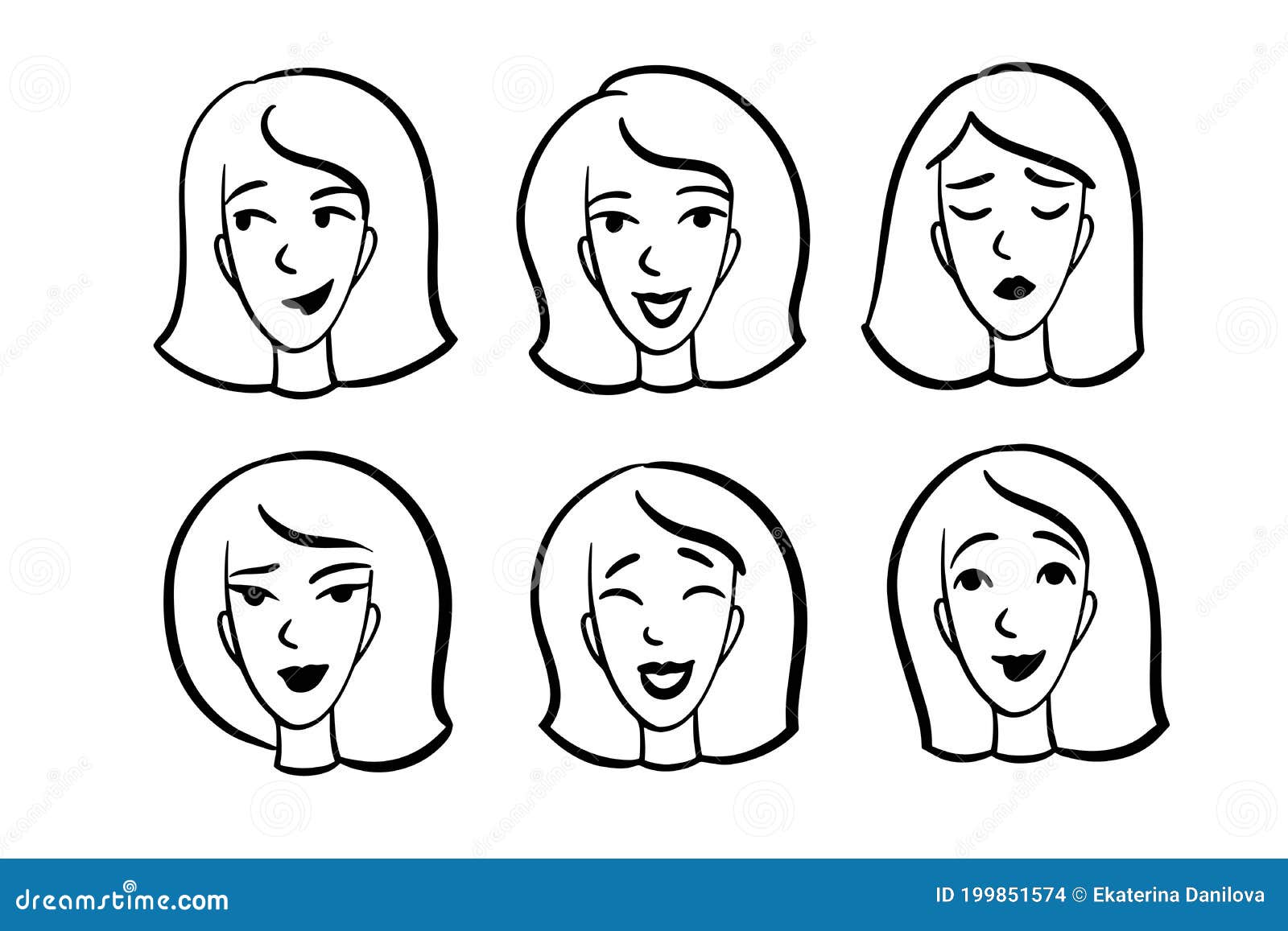 Faces with Different Types of Moods. Stock Vector - Illustration of ...