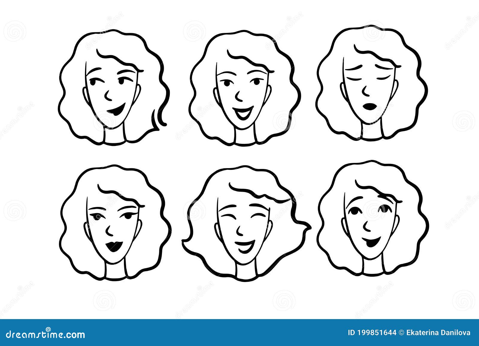 Faces with Different Types of Moods. Stock Vector - Illustration of ...