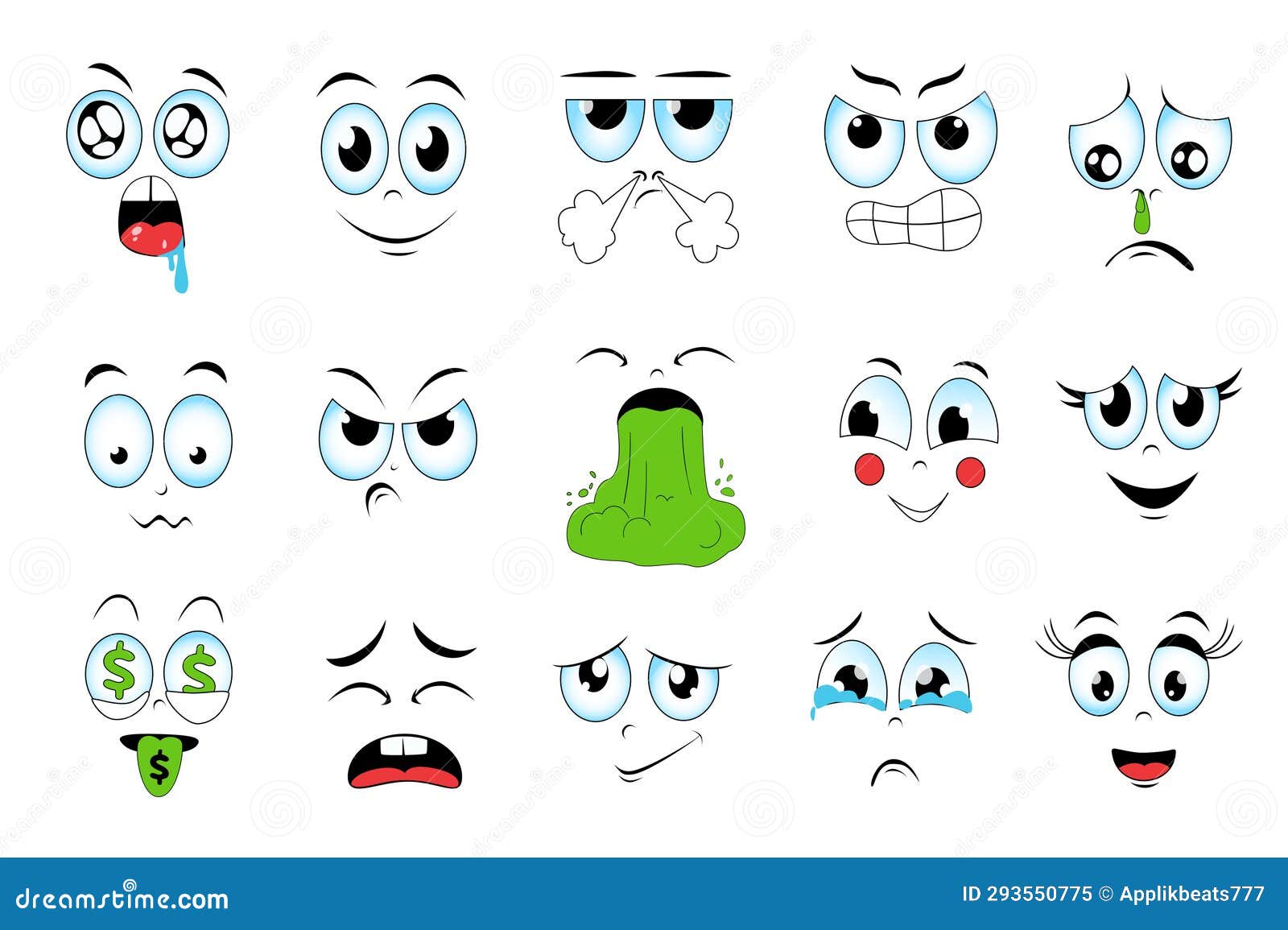 Faces Expressing Different Emotions Set Graphic Elements in Flat Design ...