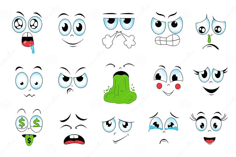 Faces Expressing Different Emotions Set Graphic Elements in Flat Design ...