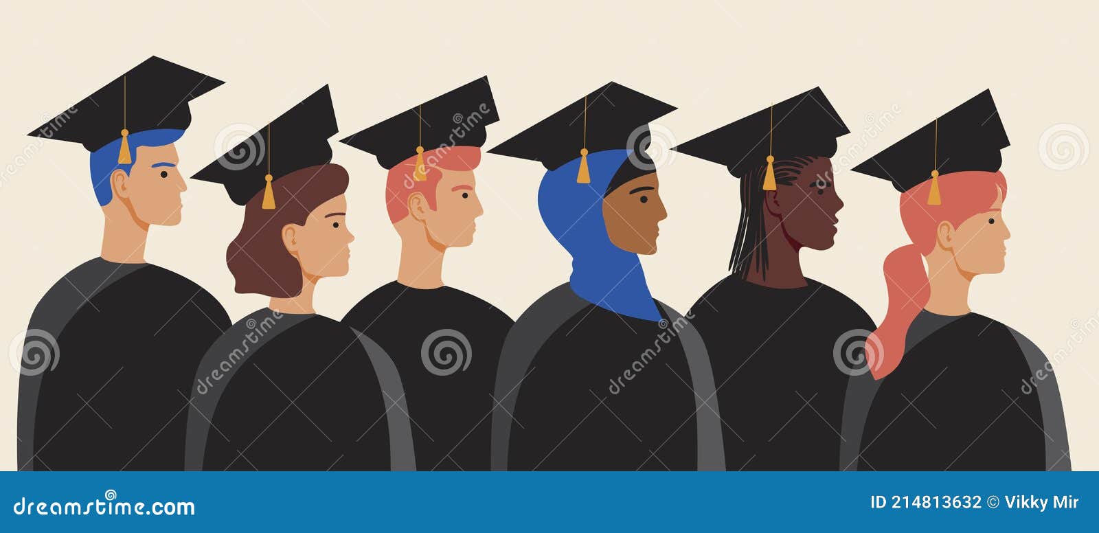 Graduate Faces, Flat Vector Stock Illustration As Multicultural ...