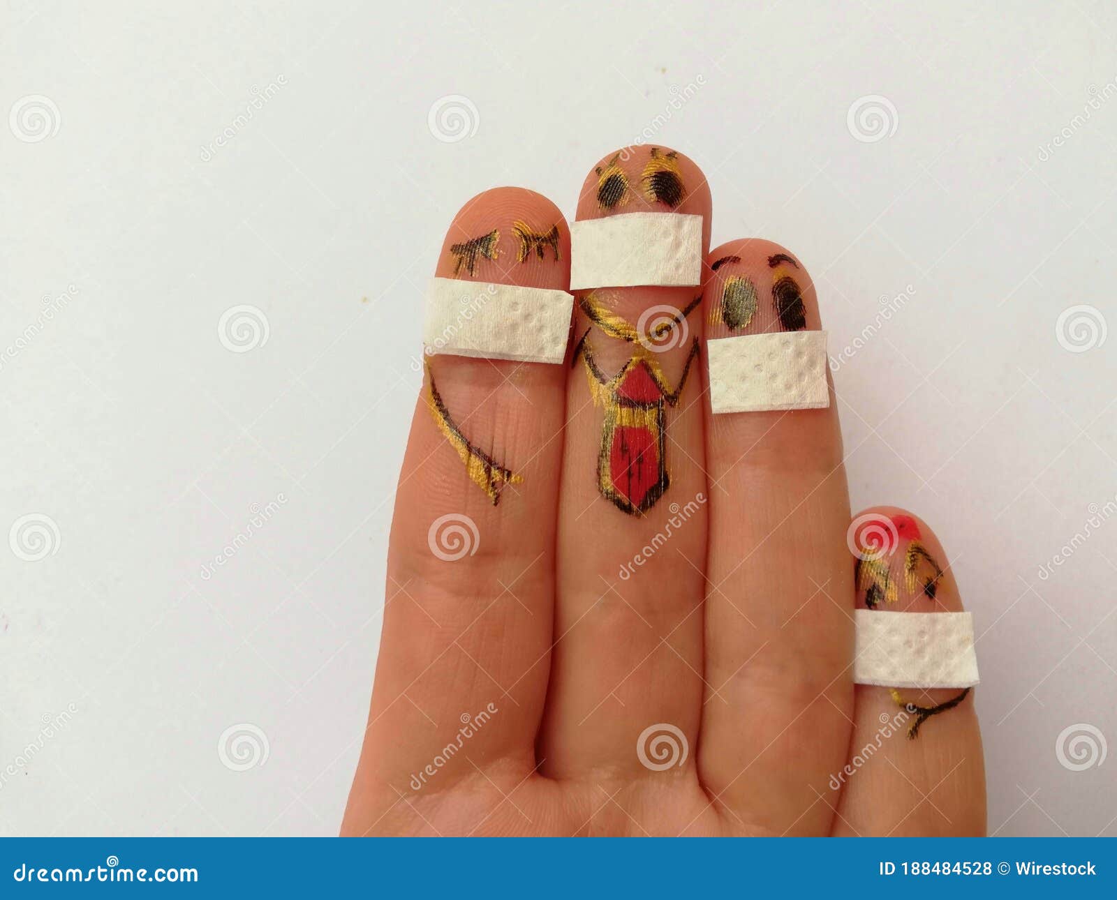 Faces with Masks Drawn on Fingers Stock Photo - Image of hand, idea ...