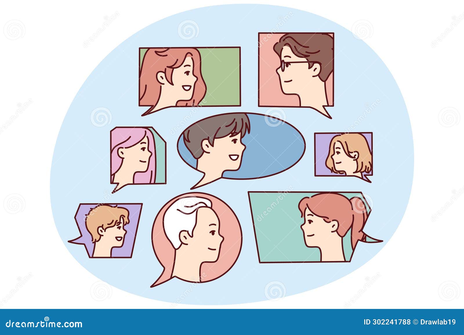 Faces of Men and Women in Speech Bubbles Symbolize Public Discussion or ...