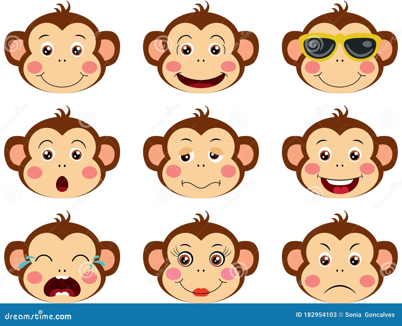Faces of Monkeys with Feature a Different Expressions Stock Vector ...