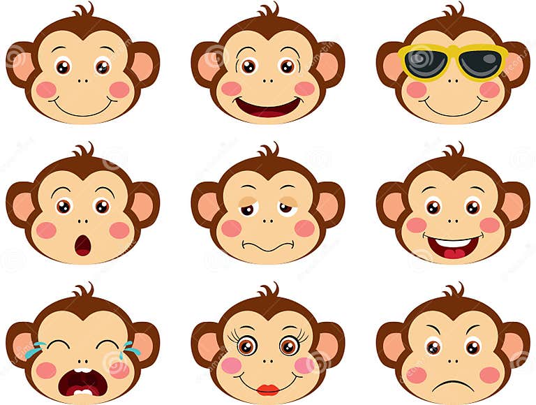 Faces of Monkeys with Feature a Different Expressions Stock Vector ...