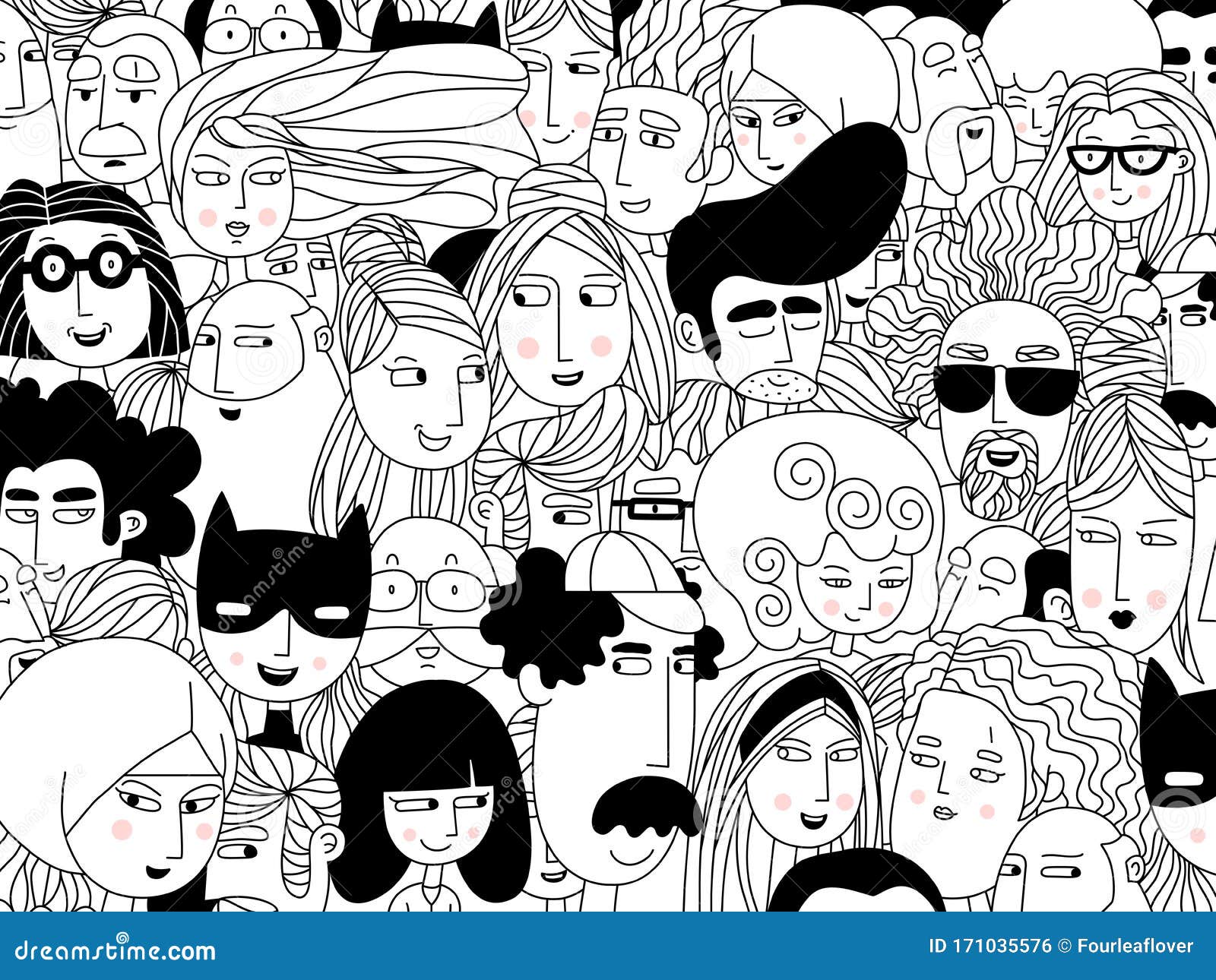 Faces of People Texture of Hand Drawn Faces Stock Vector - Illustration ...