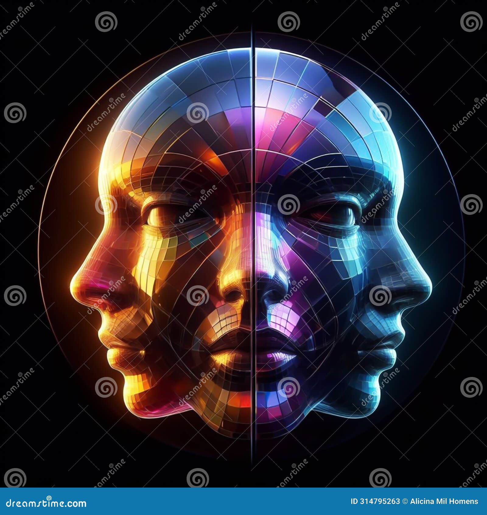 Faces with Refraction Light and Holographic Effect on Dark Background ...