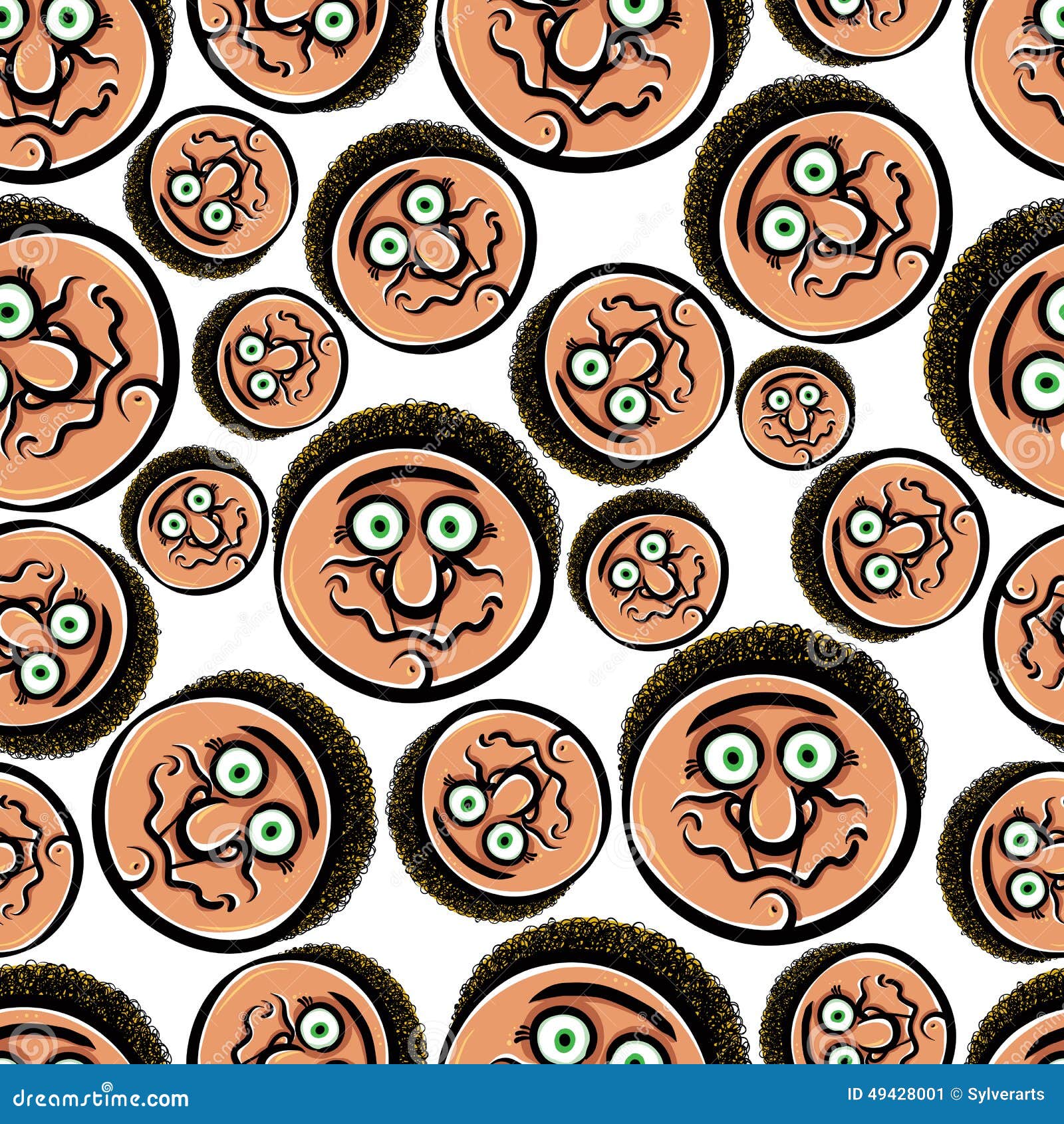 Faces Seamless Background, Cartoon Style Pattern Stock Illustration ...
