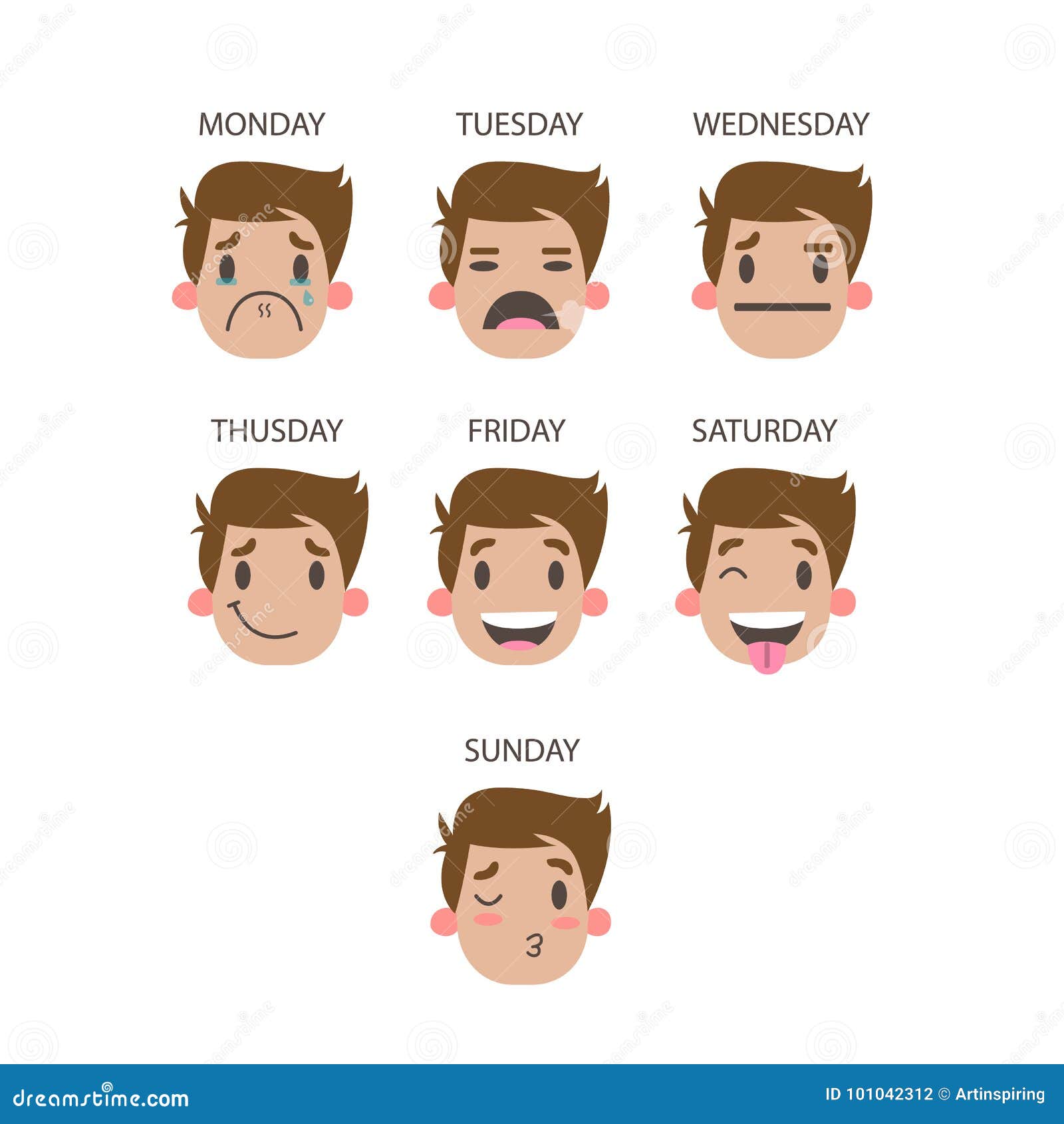 Faces of week days. stock vector. Illustration of characters - 101042312