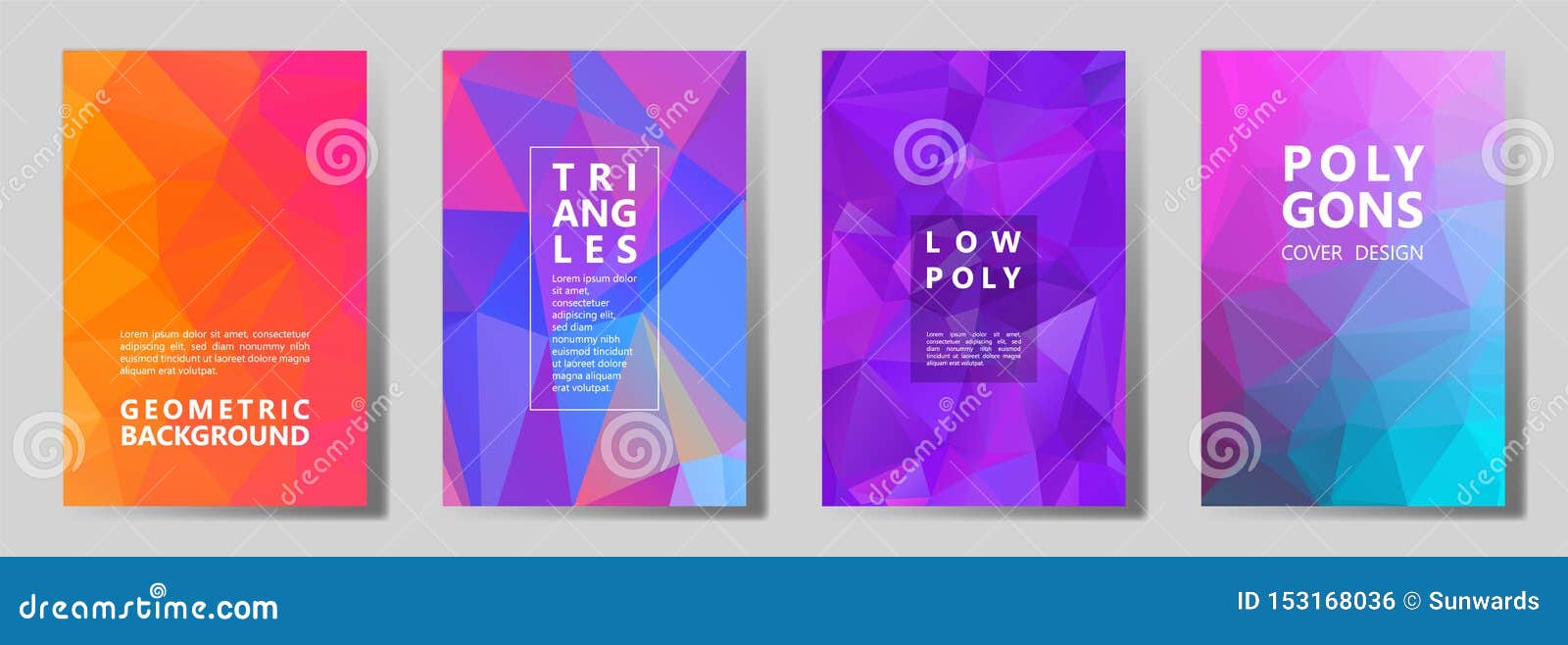 Facet Polygonal Abstract Cover Pages, Low Poly Set Stock Illustration ...
