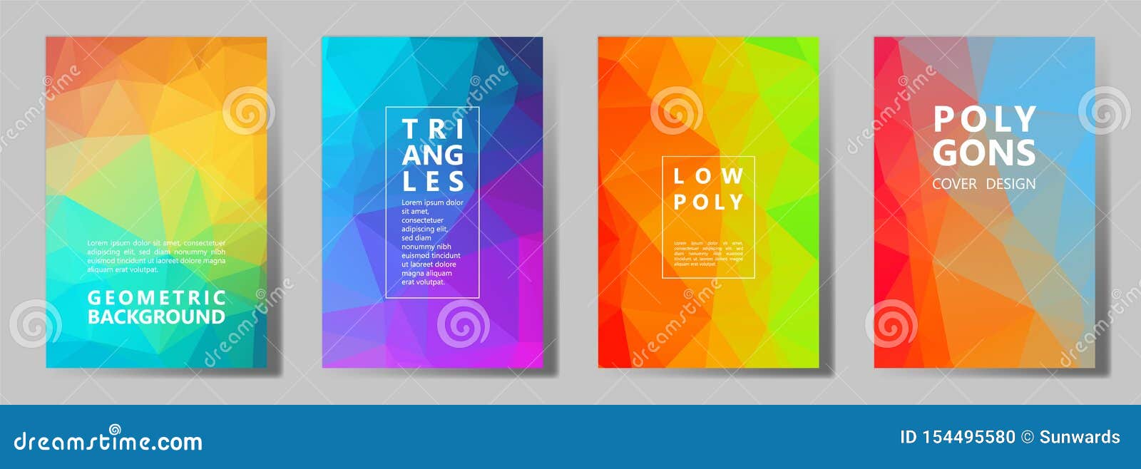 Facet Low Poly Vivid Green Colors Cover Page Layouts Graphic Design Set ...