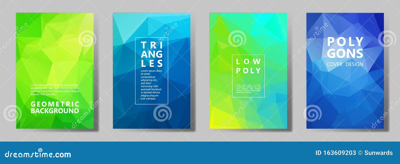 Facet Polygonal Abstract Cover Pages, Low Poly Set Stock Vector ...