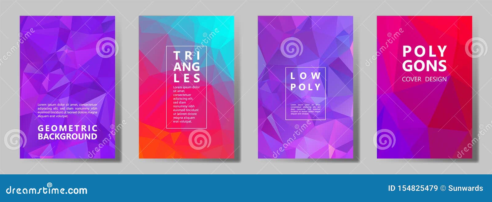 Facet Polygonal Abstract Cover Pages, Low Poly Set Stock Vector ...
