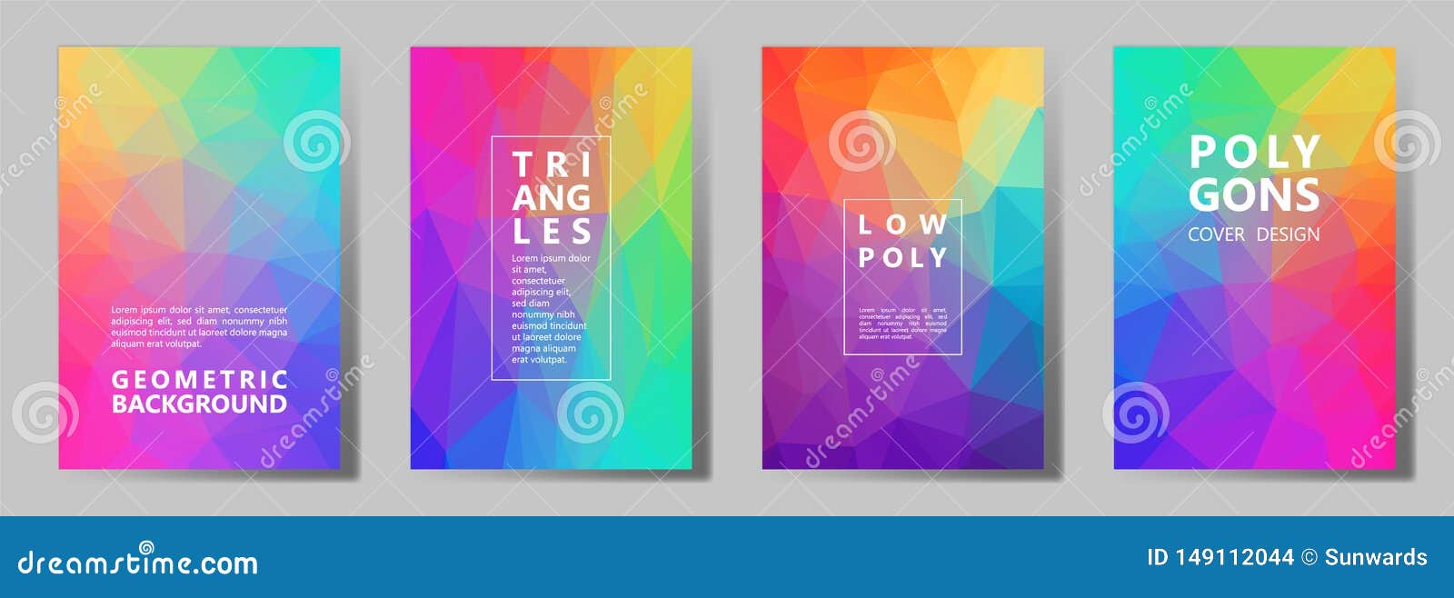Facet Polygonal Abstract Cover Pages, Low Poly Set Stock Vector ...
