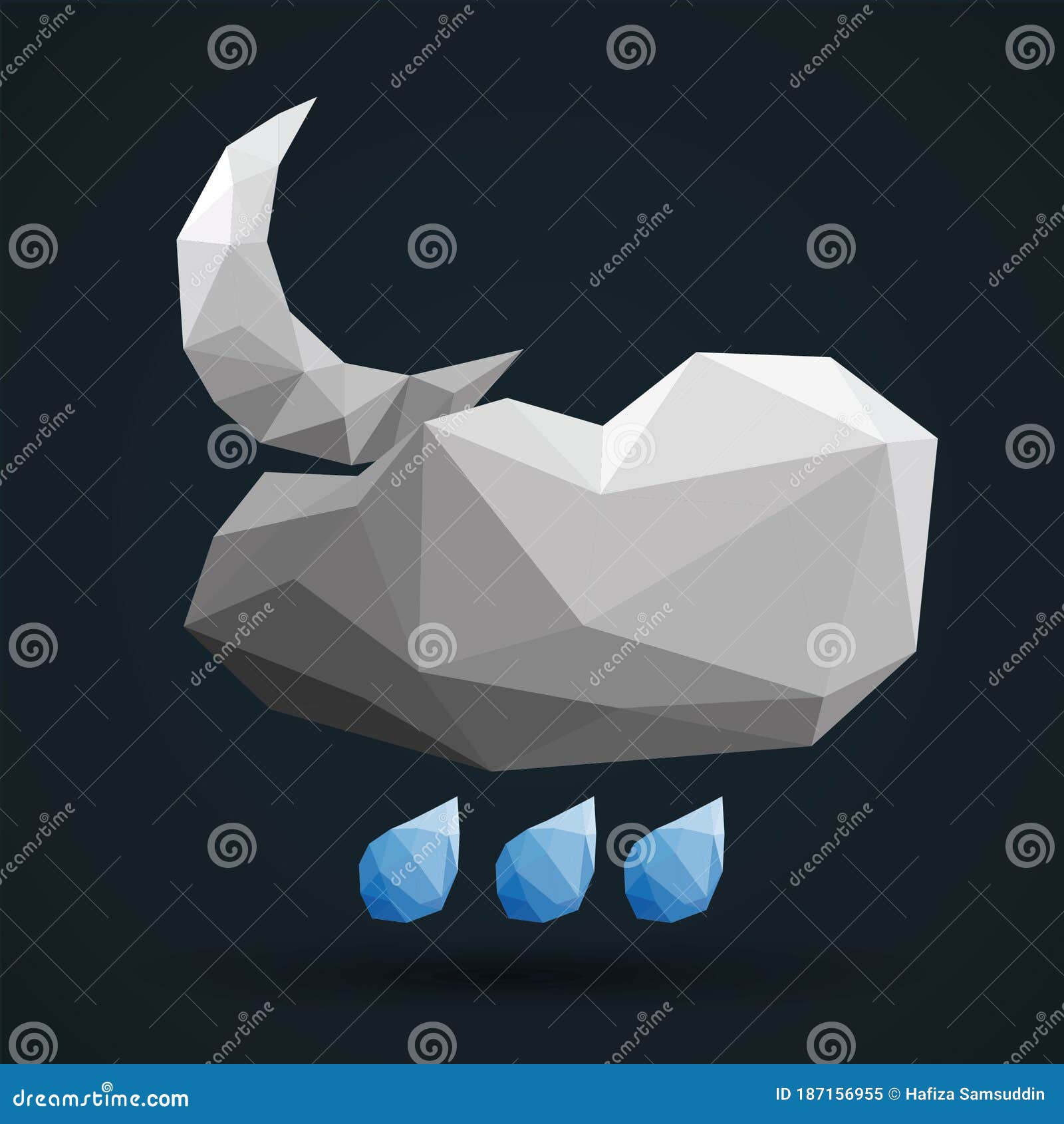 Faceted Cloud Crescent Moon and Rain. Vector Illustration Decorative ...