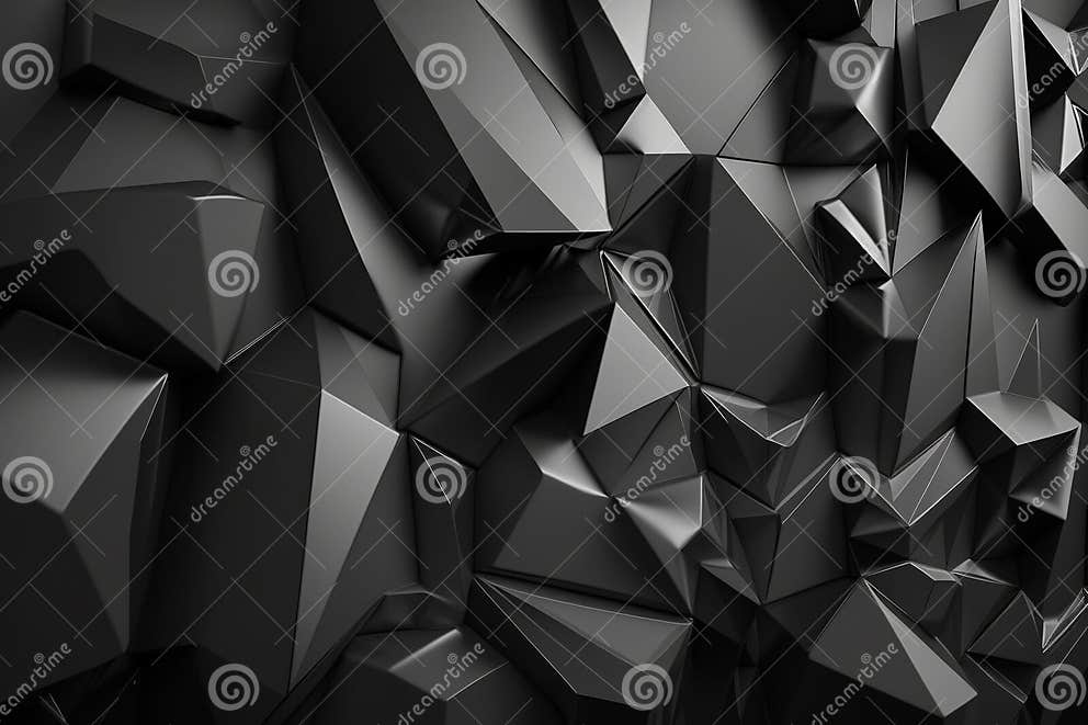 Faceted Dark Black Background with Triangles and Artistic Faceted 3D ...