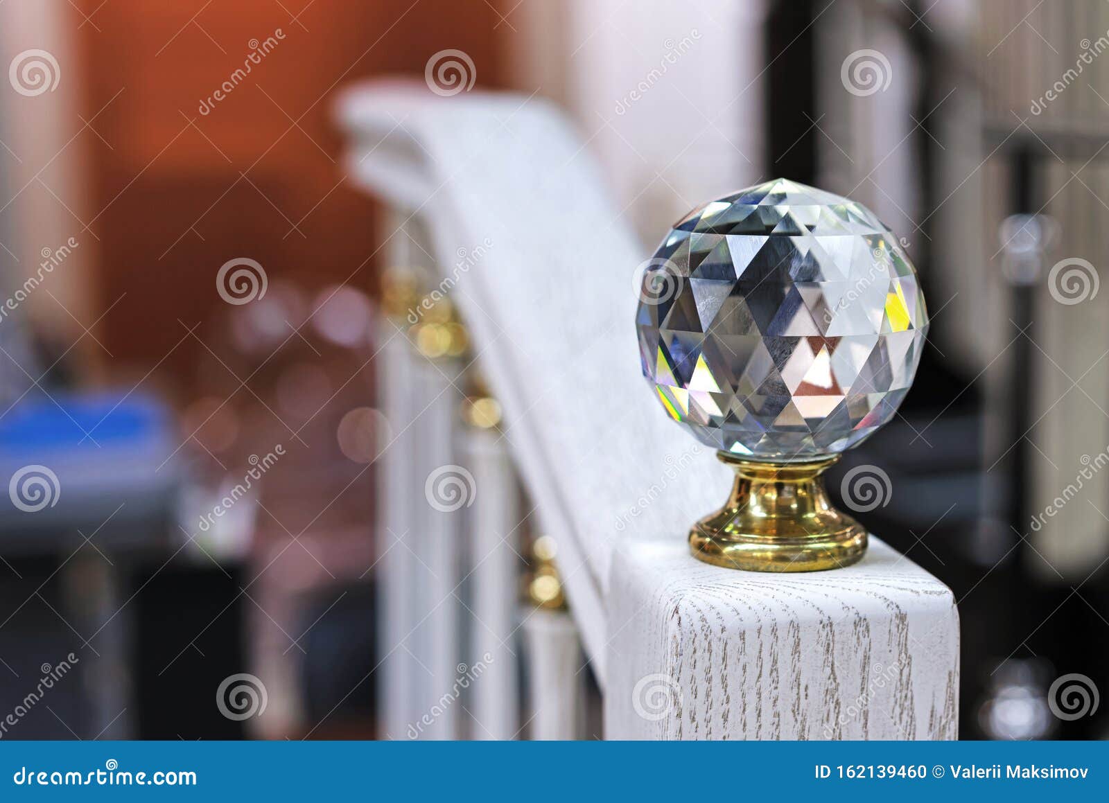 Faceted Glass Ball on a White Wooden Railing Stock Photo - Image of ...