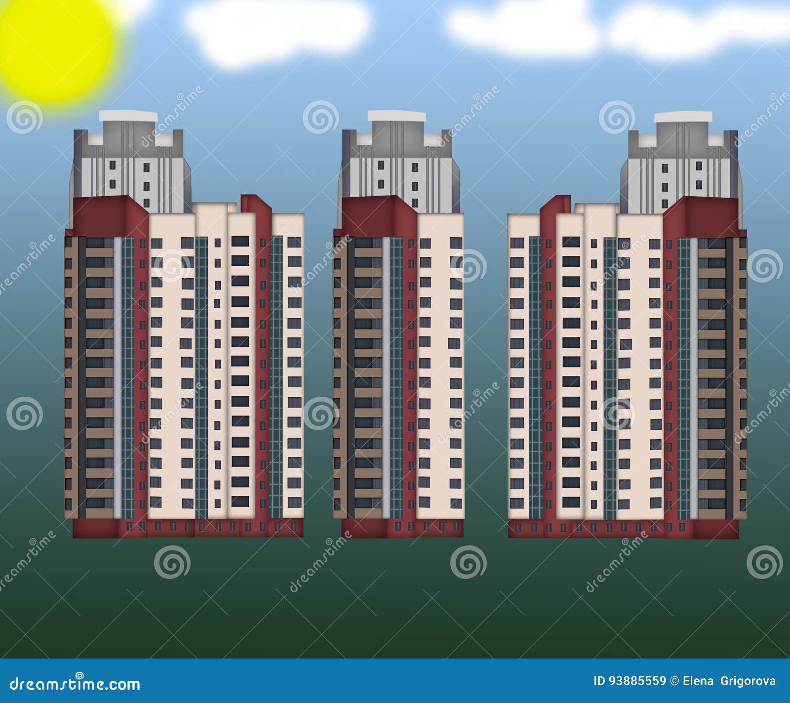 Fachada Del Edificios Residenciales Altos Stock de ilustración - Ilustración de negocios, casa ...