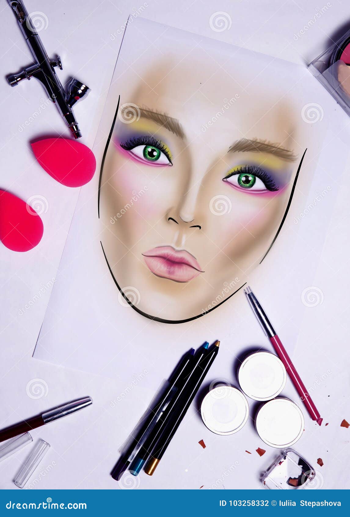 Facechart Makeup Template for Drawing Cosmetics Stock Photo - Image of ...