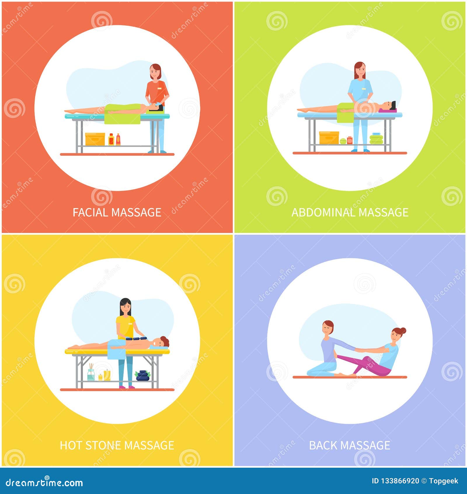 Facial And Abdominal Massage Care Icons Set Vector Stock Vector Illustration Of Person