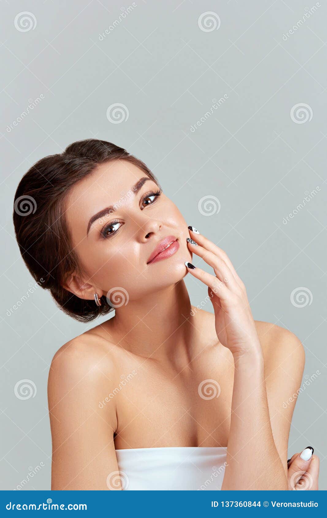 Facial Care Female Applying Cream And Smiling Beauty Face Portrait