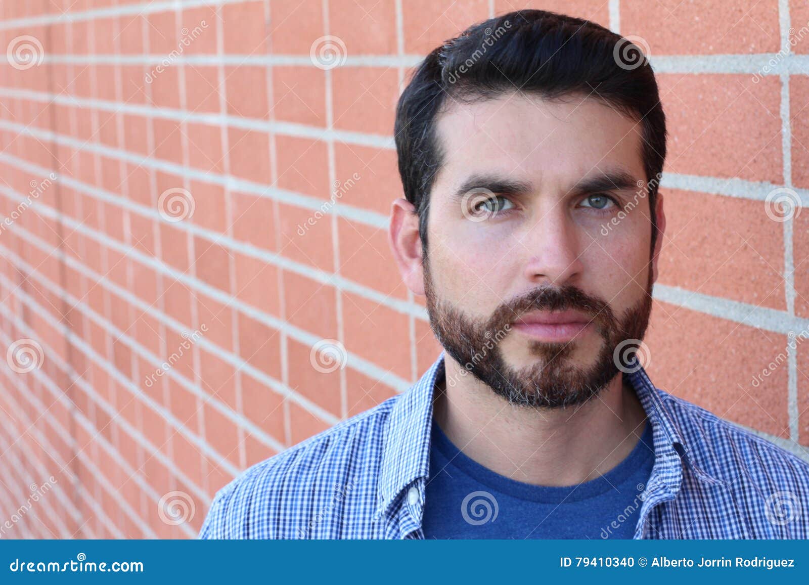 Facial Close Up of an Attractive Bearded Man Face on a Modern Red Brick ...