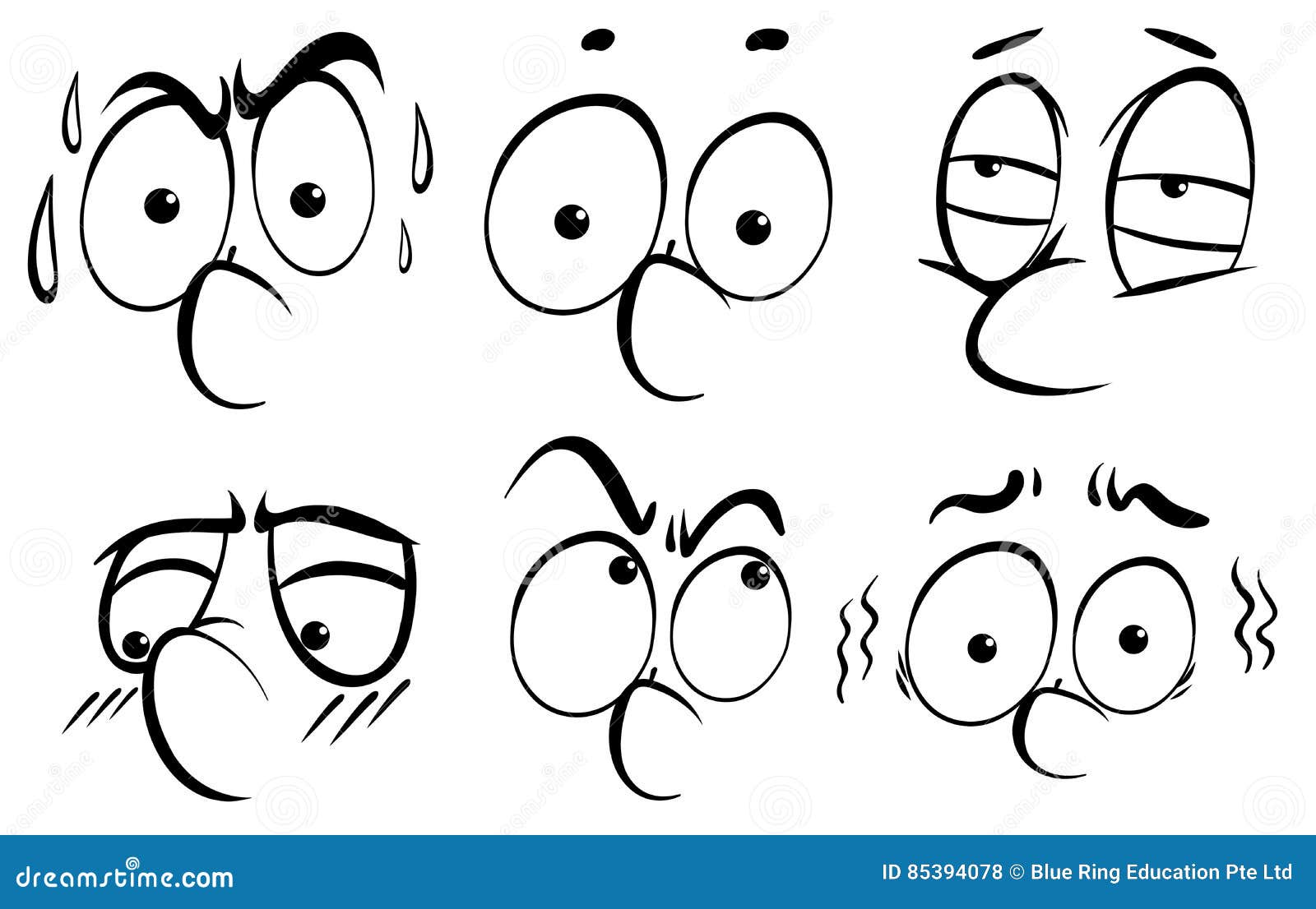 Facial Expression Doodle in Black Outline Stock Vector - Illustration ...