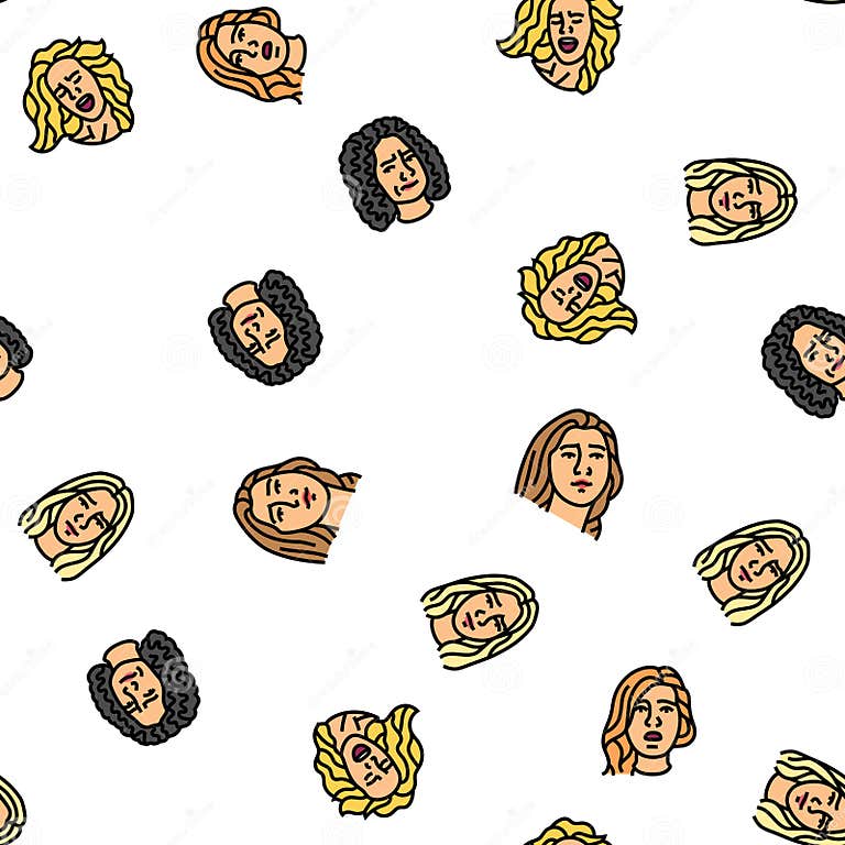 Facial Expression Female Smile Seamless Pattern Vector Stock ...