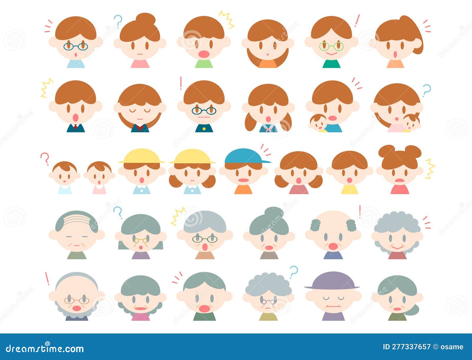 Facial Expression Icon Set. Surprised Face and Questioning Face. Vector ...