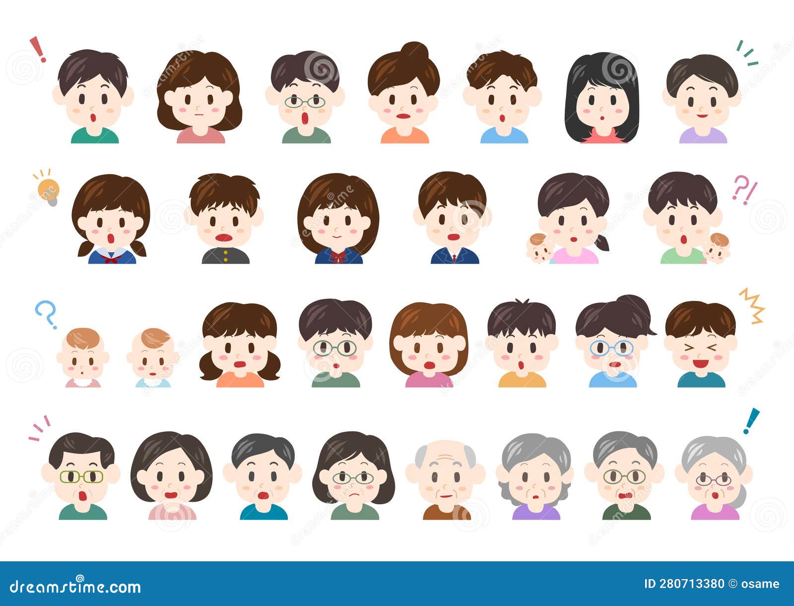 Facial Expression Icon Set. Surprised Face and Questioning Face. Vector ...