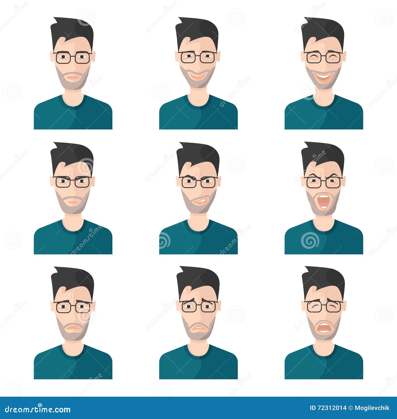 Facial Expression Man Icon Set Stock Vector - Illustration of emblem ...