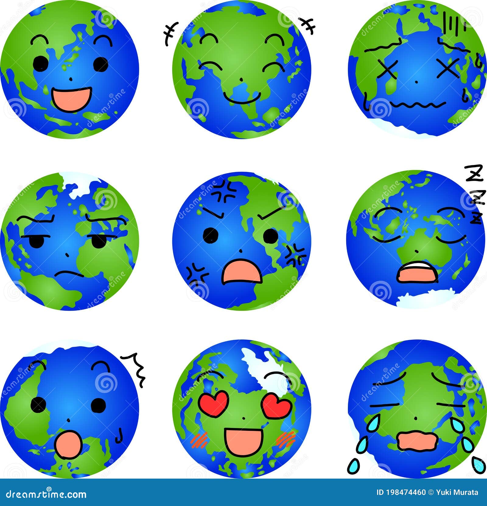 Facial Expression of a Round Blue Gradation Earth Set Stock Vector ...