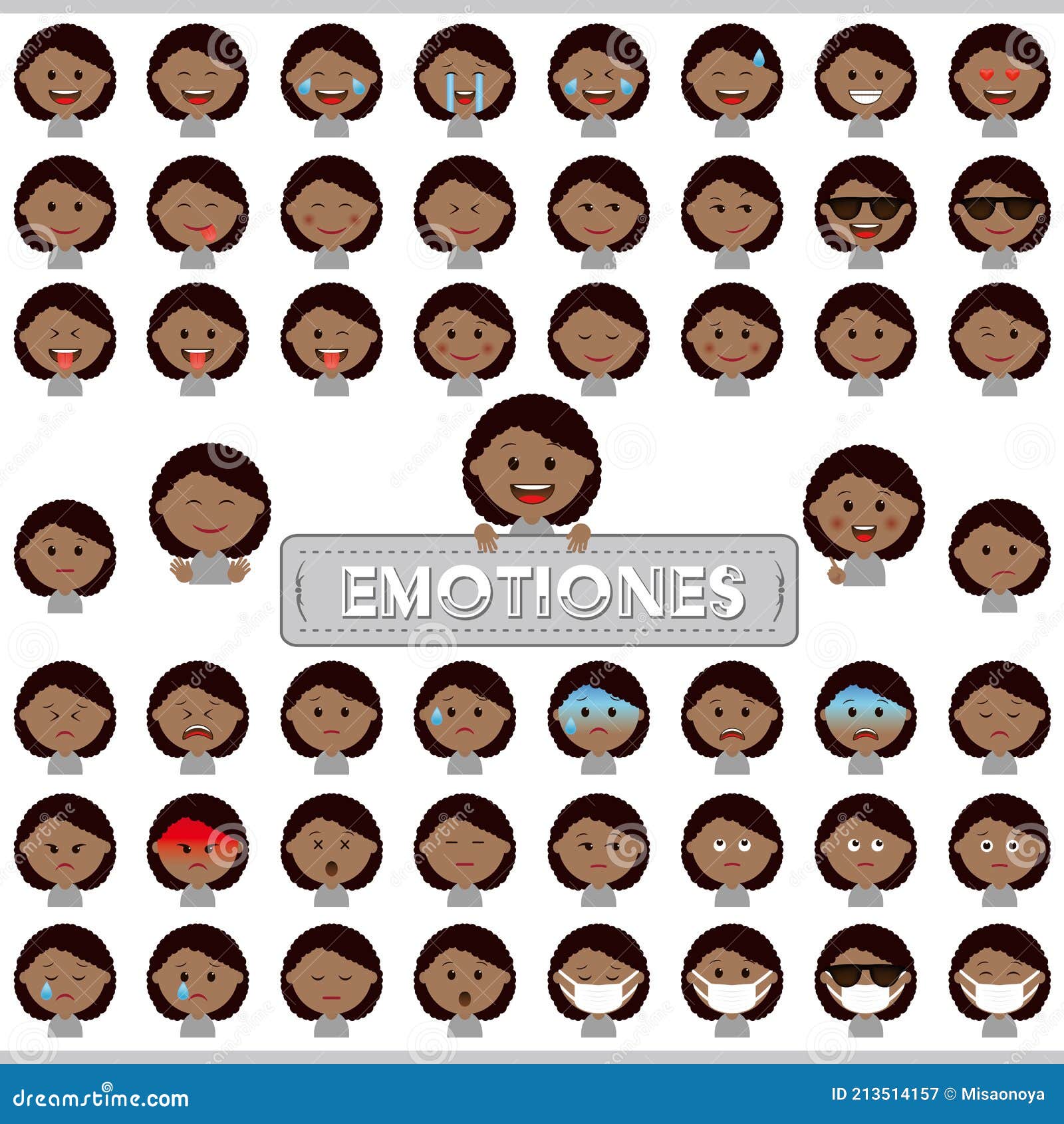 Facial Expression Variations of Black Women Stock Vector - Illustration ...