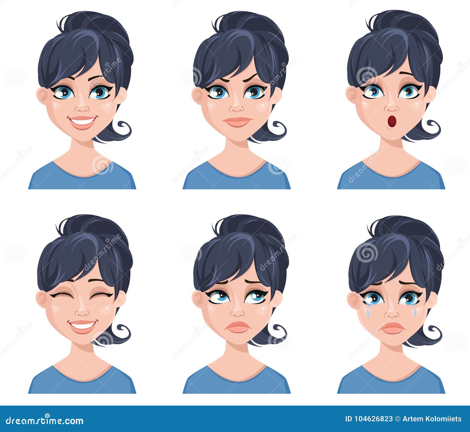 Facial Expressions Of A Beautiful Woman Different Female Emotions Set